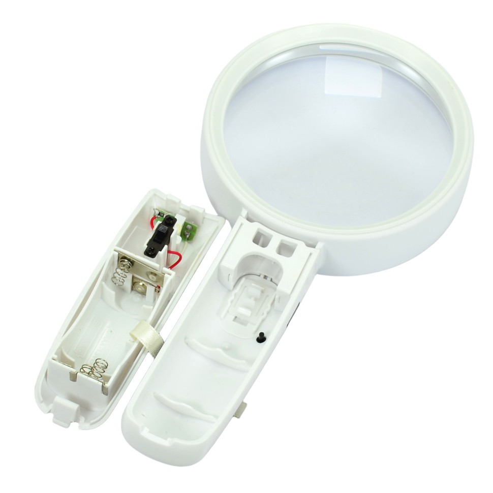 Лупа ручная круглая 5x-90мм для чтения с подсветкой (2 LED, черно-белая) Kromatech 77390B купить ...